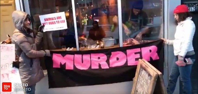 Chef Butchers Deer Leg in Front of Animal Rights Activists at Toronto ...